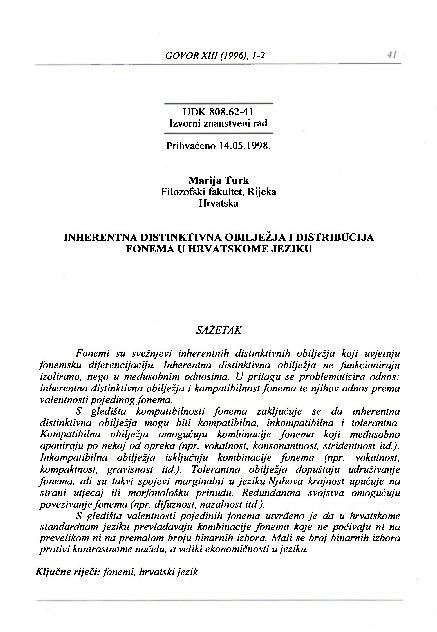 (PDF) Inherentna distinktivna obiljeŽja i distribucija fonema u ...