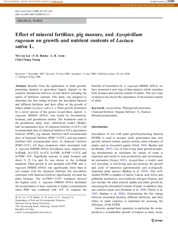(PDF) Effect of mineral fertilizer, pig manure, and Azospirillum ...