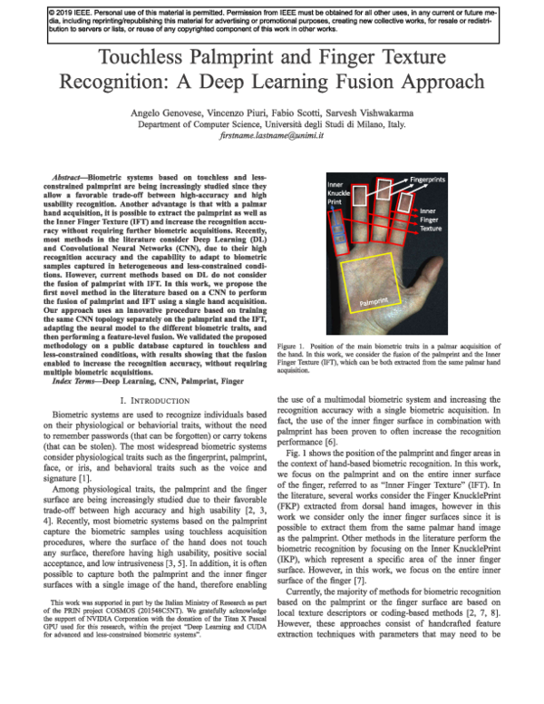 (PDF) Touchless Palmprint and Finger Texture Recognition: A Deep Learning Fusion Approach
