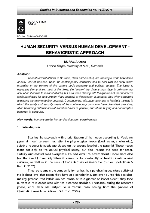 (PDF) Human Security versus Human Development - Behavioristic Approach