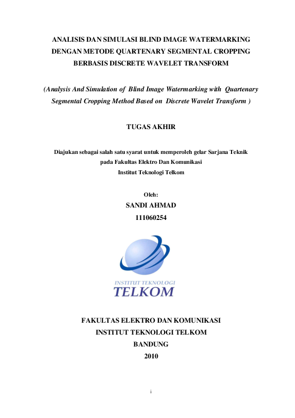 (PDF) Analisis Dan Simulasi Blind Image Watermarking Dengan Metode Quartenary Segmental Cropping ...