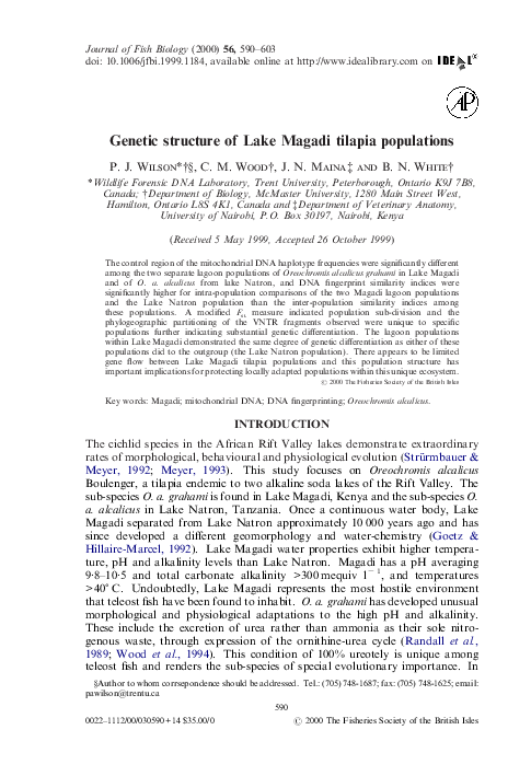 (PDF) Genetic structure of Lake Magadi tilapia populations