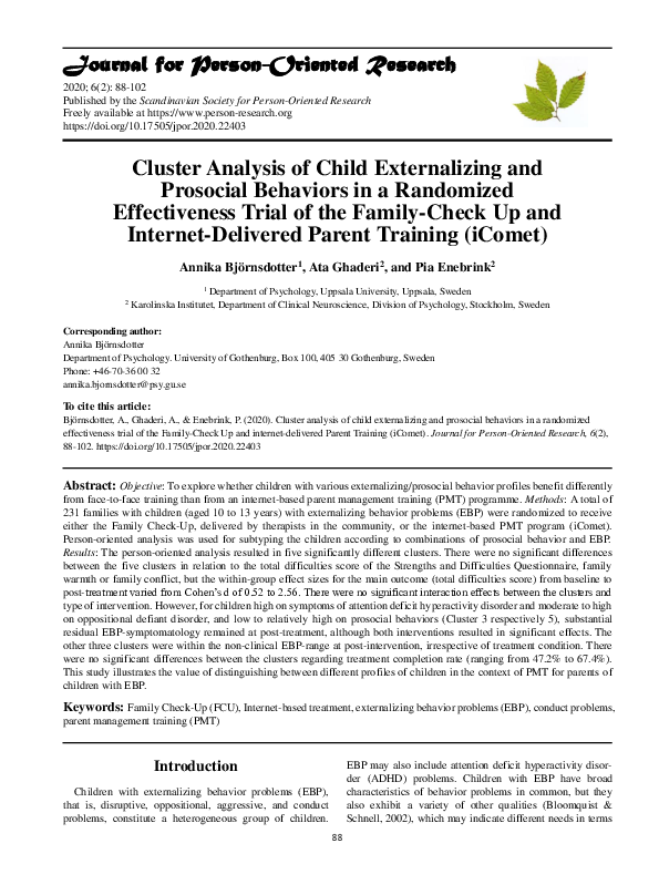 (PDF) Cluster Analysis of Child Externalizing and Prosocial Behaviors ...