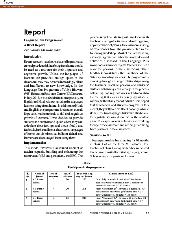 (PDF) Report language plus programme: a brief report