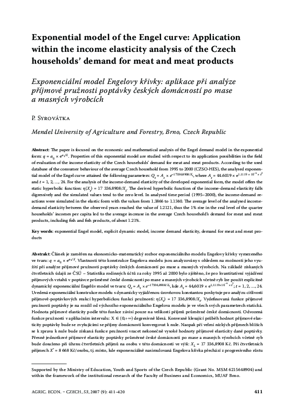 (PDF) Exponential model of the Engel curve: Application within the ...