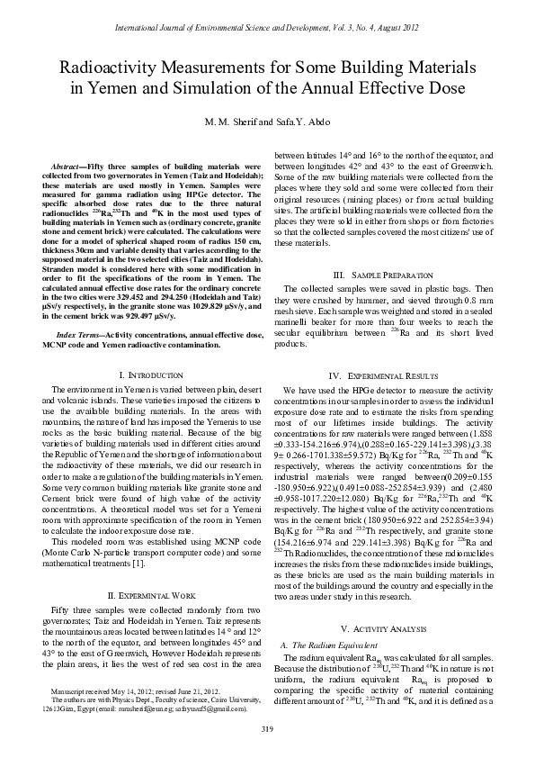 (PDF) Radioactivity Measurements for Some Building Materials in Yemen ...