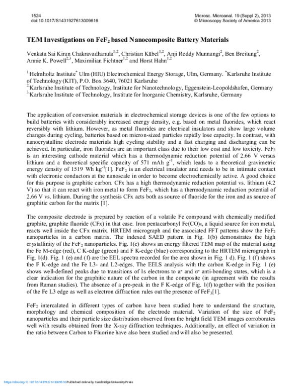 (PDF) TEM Investigations on FeF2 based Nanocomposite Battery Materials