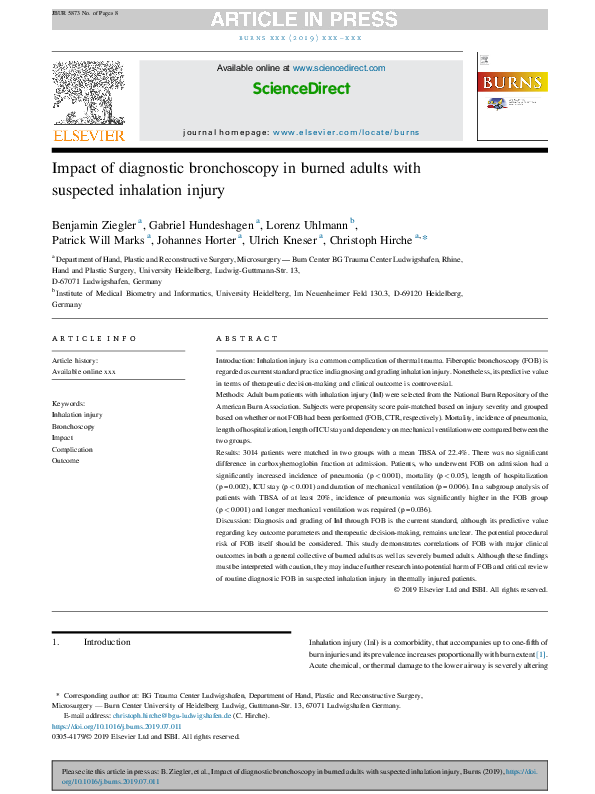 (PDF) Impact of diagnostic bronchoscopy in burned adults with suspected ...