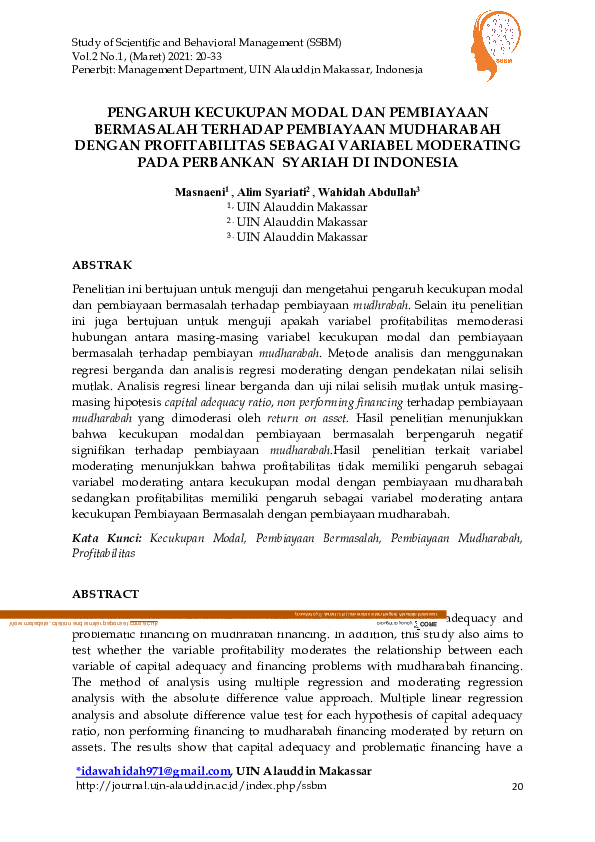 (PDF) Pengaruh Kecukupan Modal dan Pembiayaan Bermasalah Terhadap Pembiayaan Mudharabah Dengan ...