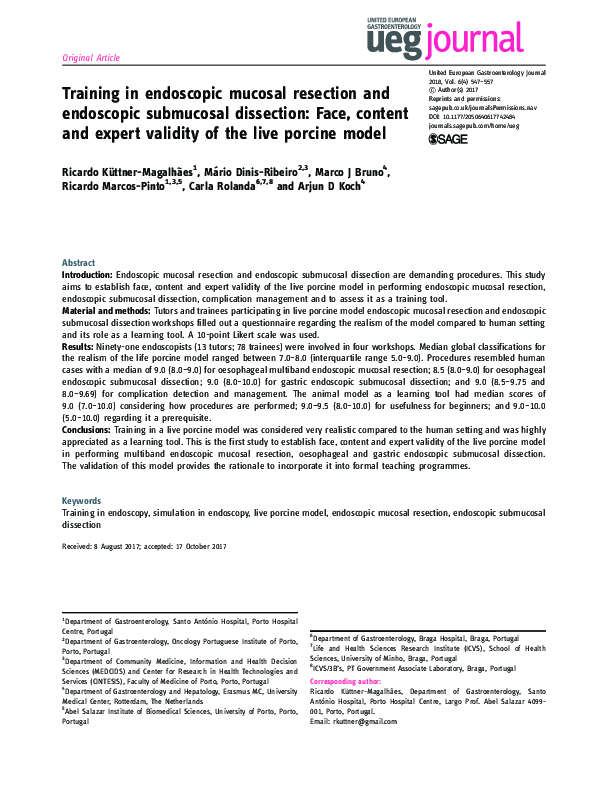 (PDF) Training in endoscopic mucosal resection and endoscopic submucosal dissection: Face ...