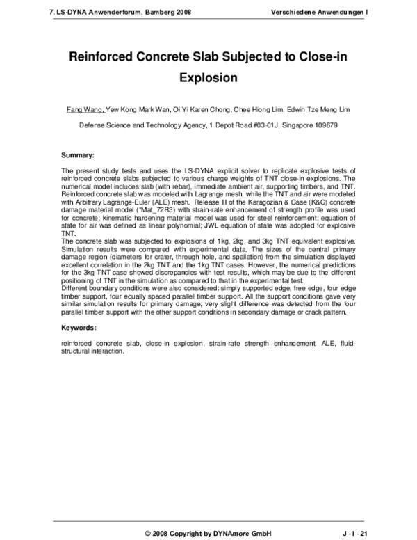 (PDF) Reinforced Concrete Slab Subjected to Close-in Explosion