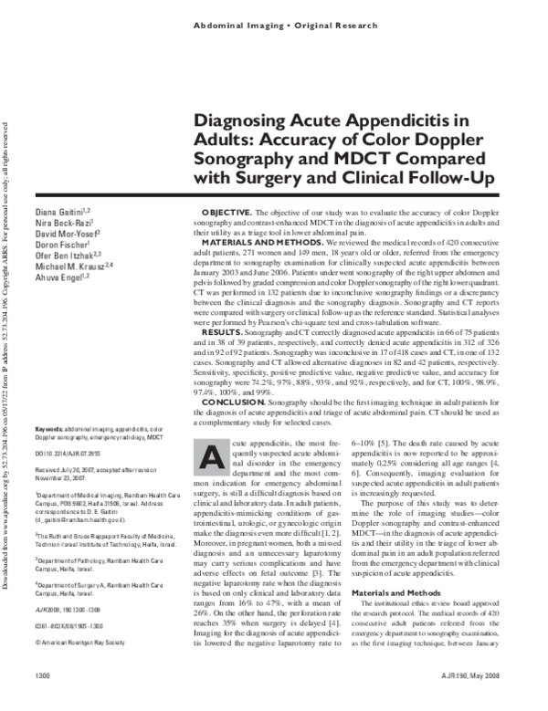 (PDF) Diagnosing Acute Appendicitis in Adults: Accuracy of Color ...