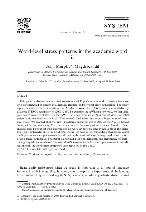 (PDF) Word-level stress patterns in the academic word list