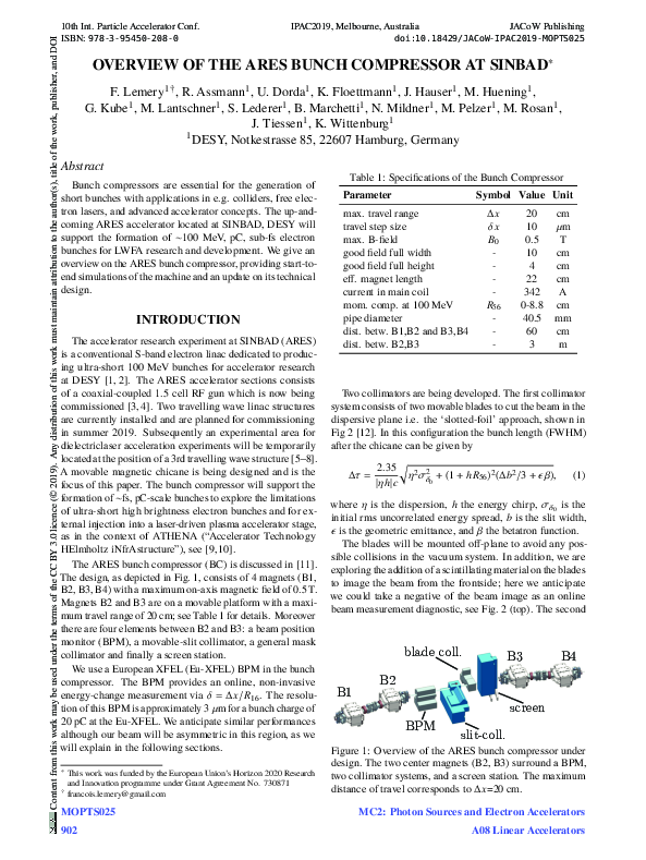 (PDF) Overview of the ARES Bunch Compressor at SINBAD