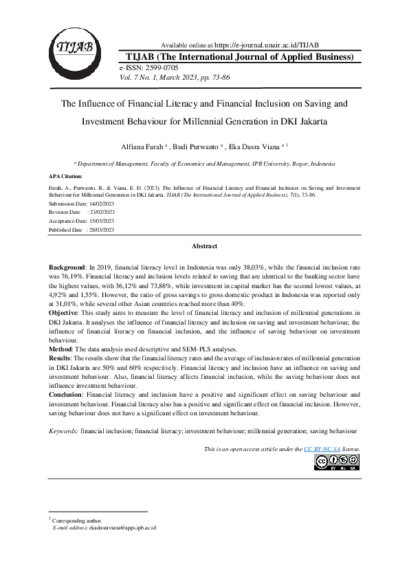 (PDF) The Influence of Financial Literacy and Financial Inclusion on Saving and Investment ...
