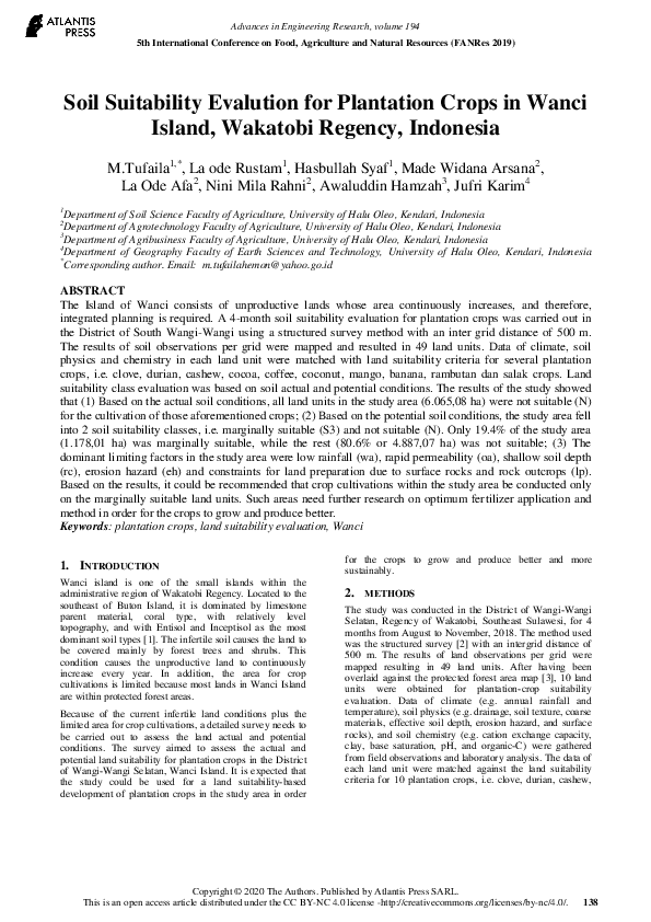 (PDF) Soil Suitability Evalution for Plantation Crops in Wanci Island ...