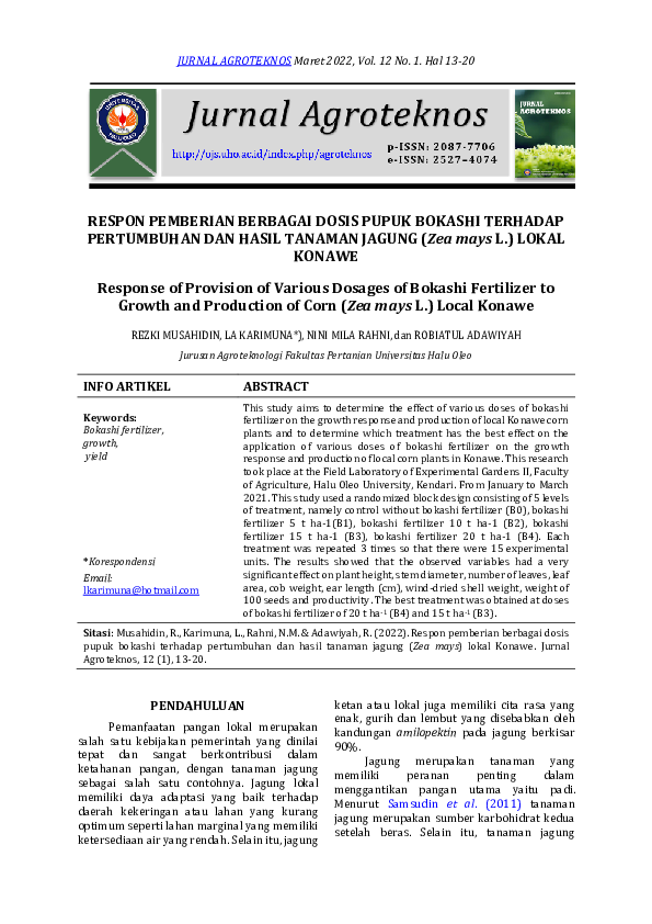 (PDF) RESPON PEMBERIAN BERBAGAI DOSIS PUPUK BOKASHI TERHADAP PERTUMBUHAN DAN HASIL TANAMAN ...