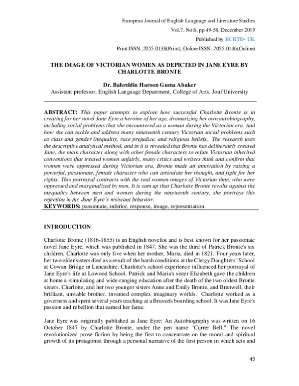 (PDF) The Image of Victorian Women as Depicted in Jane Eyre by ...