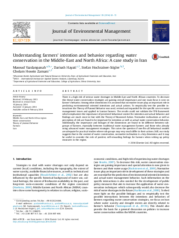 (PDF) Understanding farmers' intention and behavior regarding water ...