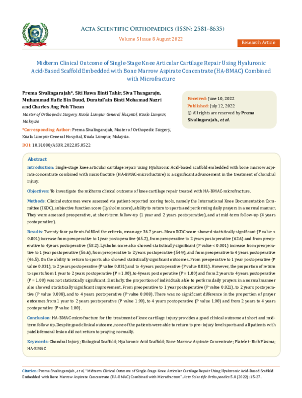 (PDF) Midterm Clinical Outcome of Single-Stage Knee Articular Cartilage ...