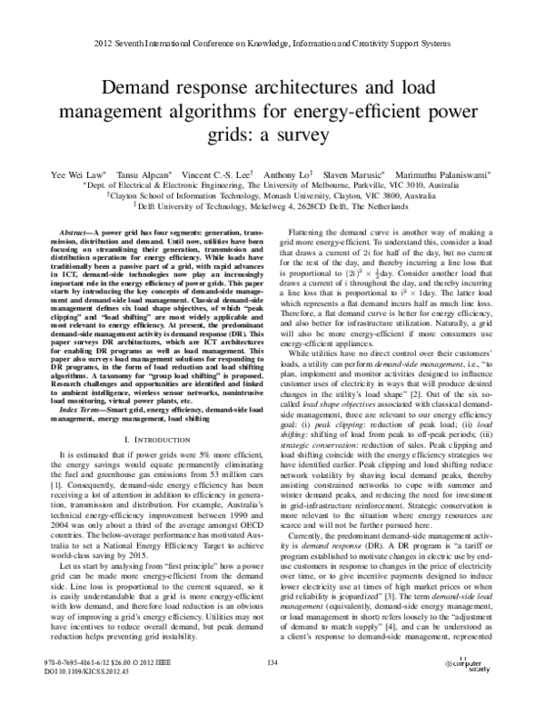Pdf Demand Response Architectures And Load Management Algorithms For Energy Efficient Power