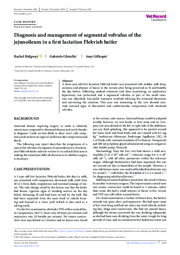 (PDF) Diagnosis and management of segmental volvulus of the jejunoileum ...