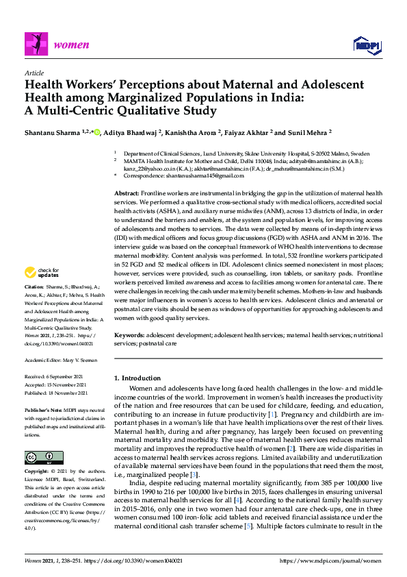 (PDF) Health Workers’ Perceptions about Maternal and Adolescent Health ...