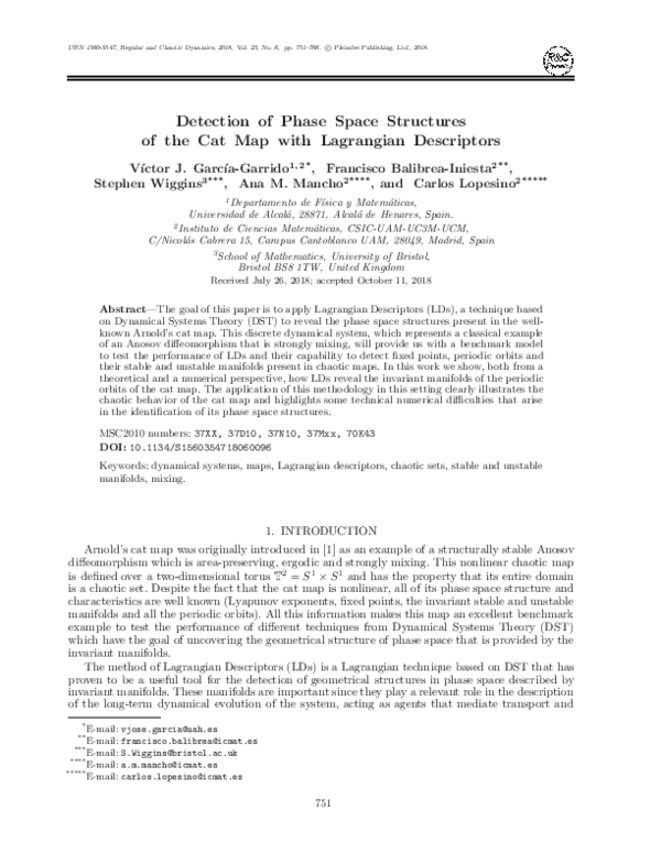 (PDF) Detection of Phase Space Structures of the Cat Map with Lagrangian Descriptors
