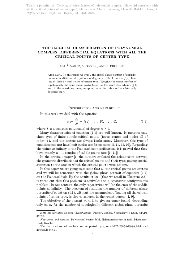 (PDF) Topological classification of polynomial complex differential equations with all the ...