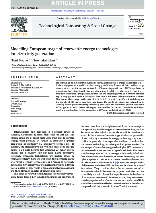(PDF) Modelling European usage of renewable energy technologies for ...