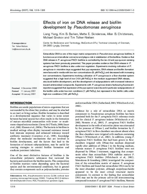 (PDF) Effects of iron on DNA release and biofilm development by ...