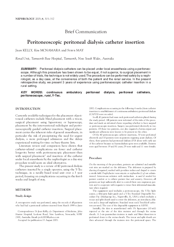 (PDF) Peritoneoscopic peritoneal dialysis catheter insertion