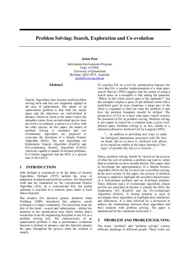 (PDF) Problem solving: Search, exploration and co-evolution