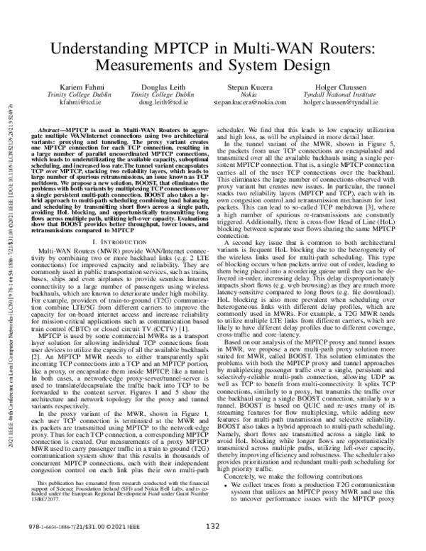 (PDF) Understanding MPTCP in Multi-WAN Routers: Measurements and System Design