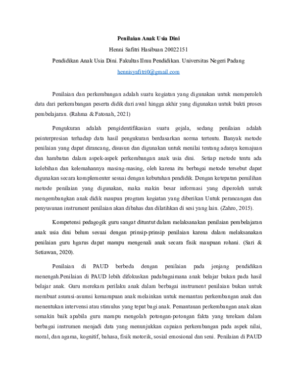 (DOC) PENILAIAN ANAK USIA DINI