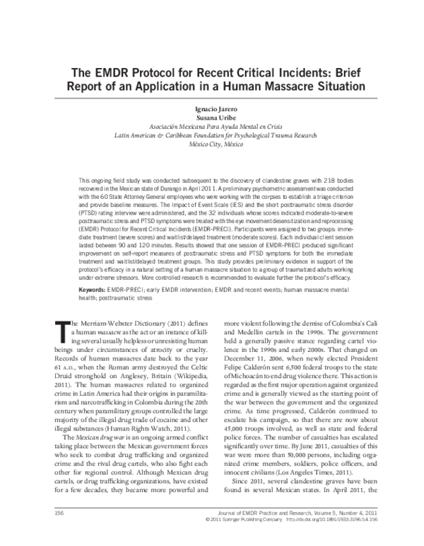 (PDF) The EMDR Protocol for Recent Critical Incidents: Brief Report of ...
