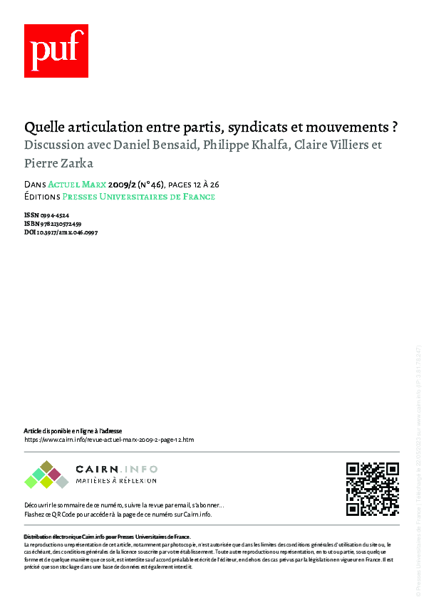 (PDF) Quelle articulation entre partis, syndicats et mouvements