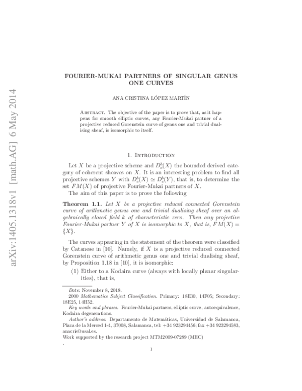 (PDF) Fourier–Mukai partners of singular genus one curves
