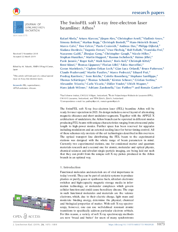 (PDF) The SwissFEL soft X-ray free-electron laser beamline: Athos