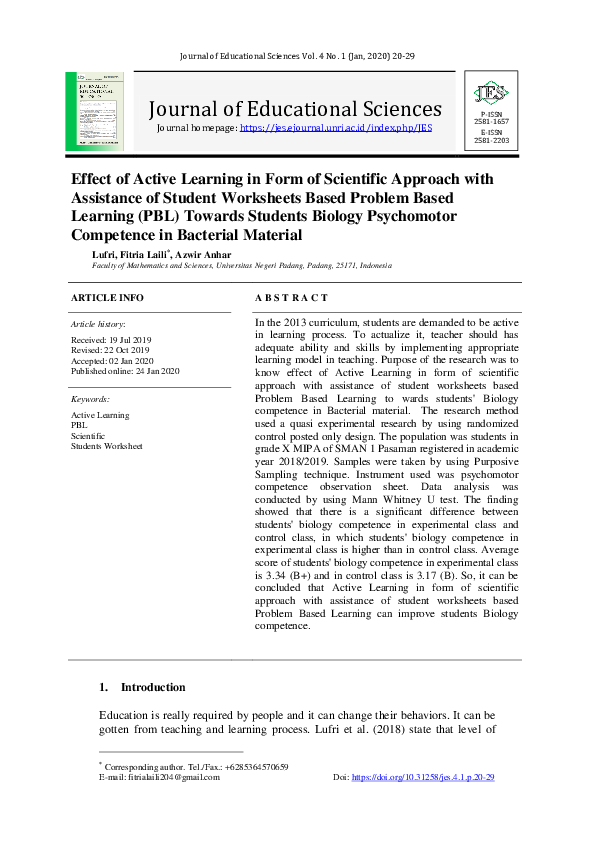 (PDF) Effect of Active Learning in Form of Scientific Approach with ...