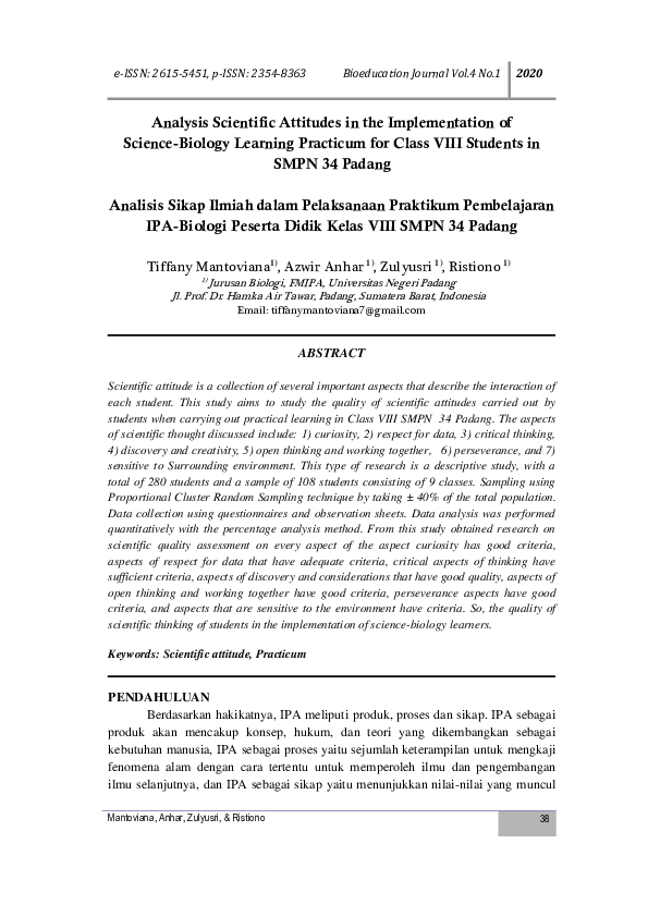 (PDF) The Analysis Scientific Attitudes in the Implementation of ...