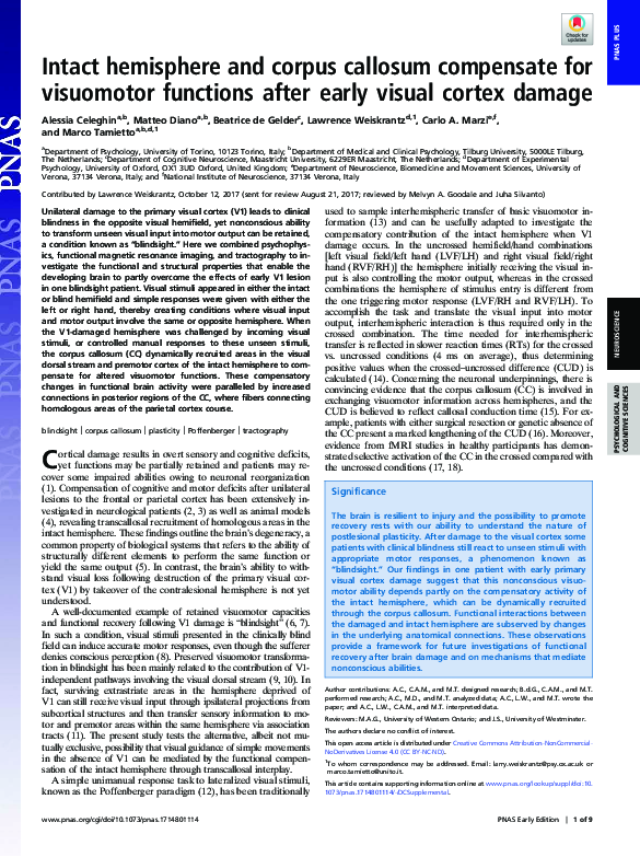 (PDF) Intact hemisphere and corpus callosum compensate for visuomotor functions after early ...