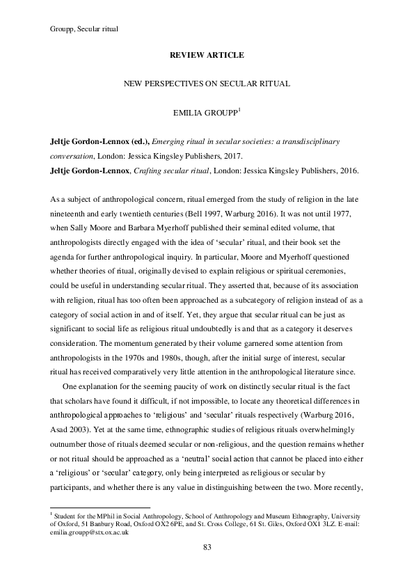 (PDF) Emerging ritual in secular societies: a transdisciplinary ...