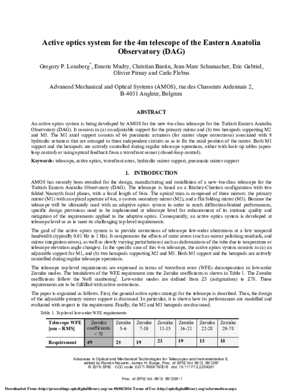 (PDF) Active optics system for the 4m telescope of the Eastern Anatolia ...
