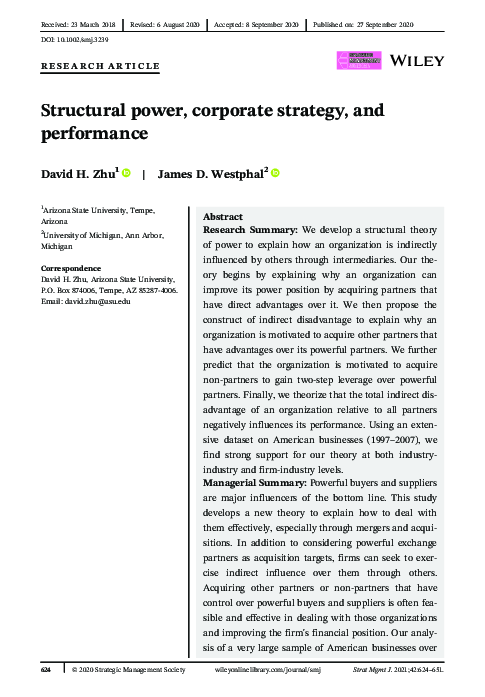 (PDF) Structural power, corporate strategy, and performance