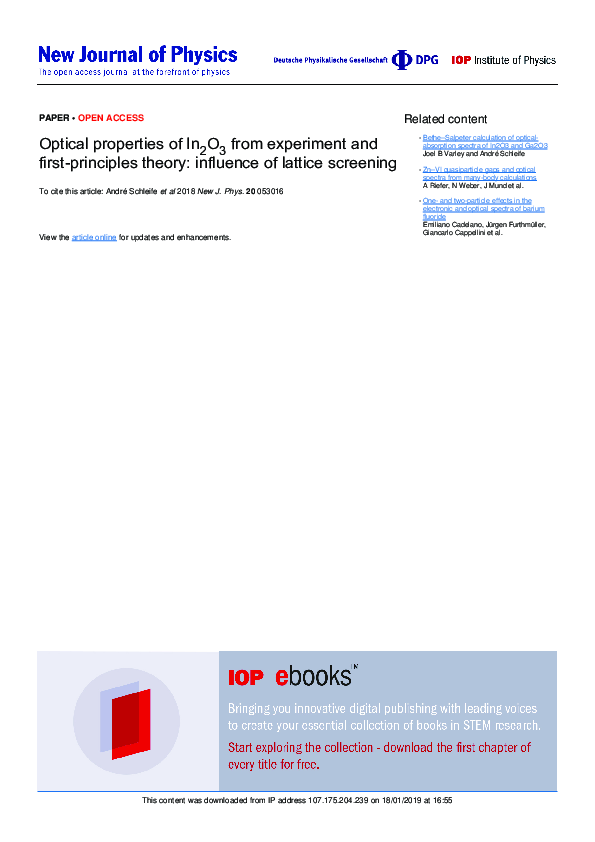 (PDF) Optical properties of In2O3 from experiment and first-principles ...