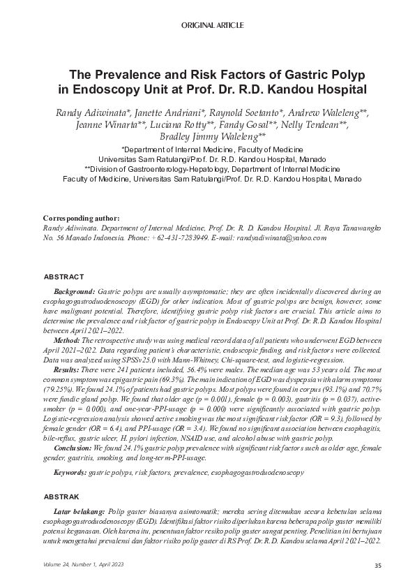 (PDF) The Prevalence and Risk Factors of Gastric Polyp in Endoscopy ...