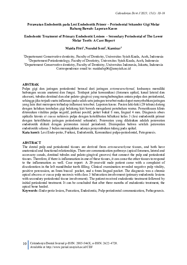 (PDF) Perawatan Endodontik Pada Lesi Endodontik Primer – Periodontal ...