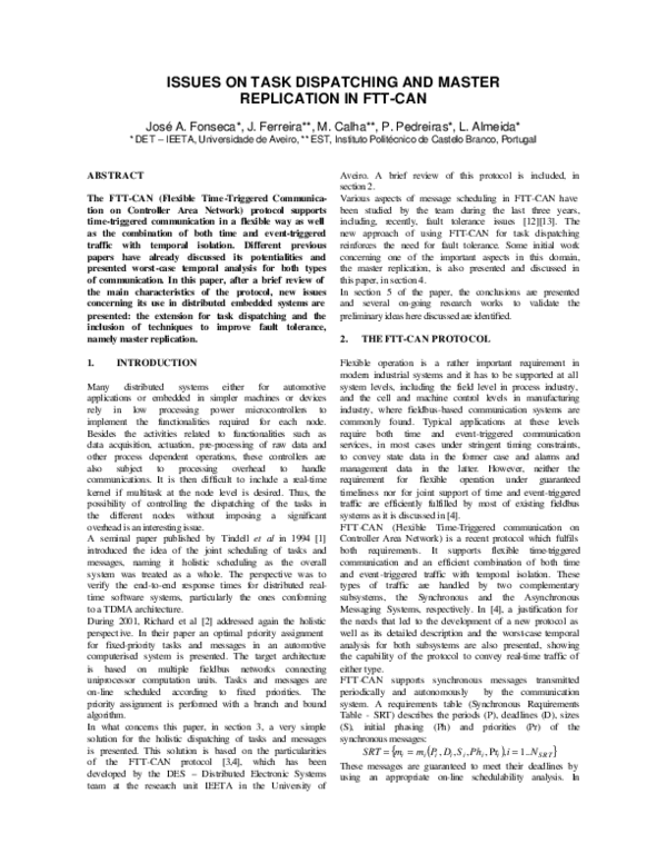 (PDF) Issues on task dispatching and master replication in FTT-CAN
