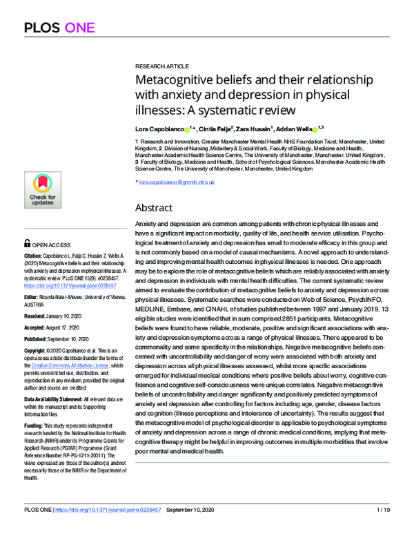 Pdf Metacognitive Beliefs And Their Relationship With Anxiety And